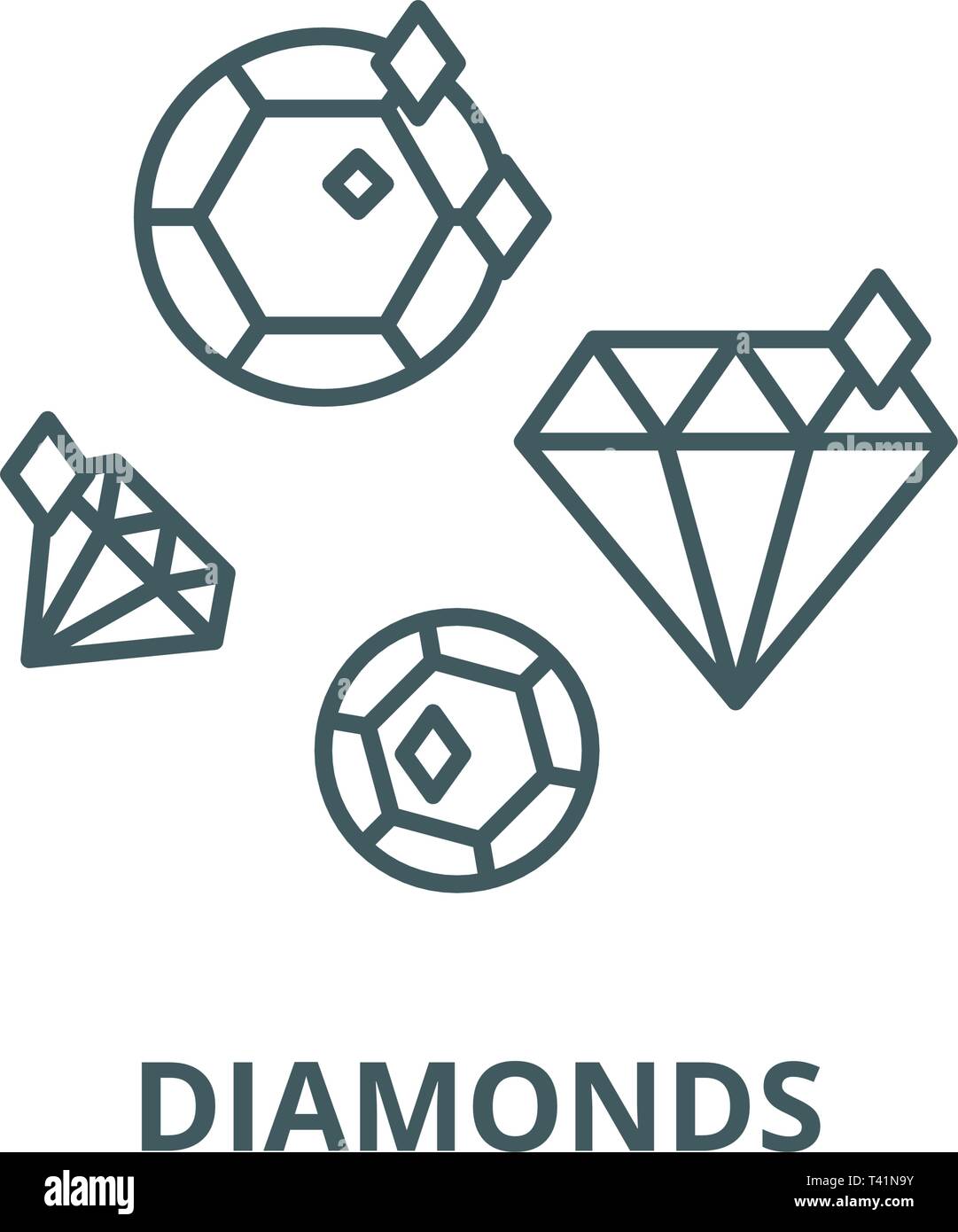 Diamonds line icon, vector. Diamonds outline sign, concept symbol, flat ...