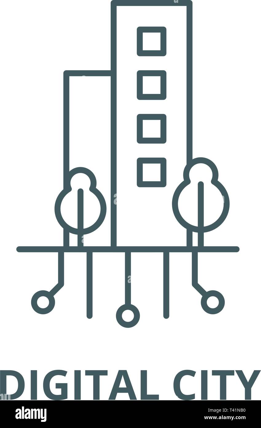 Digital city line icon, vector. Digital city outline sign, concept ...