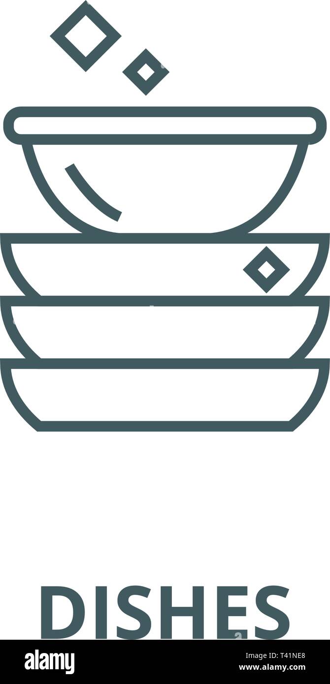 Dishes line icon, vector. Dishes outline sign, concept symbol, flat ...
