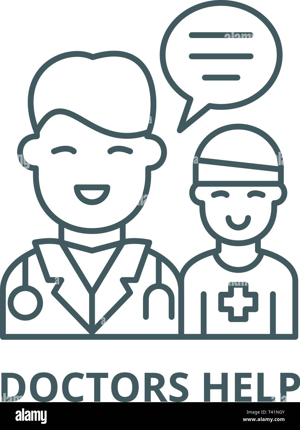 Doctors help to the patient line icon, vector. Doctors help to the ...