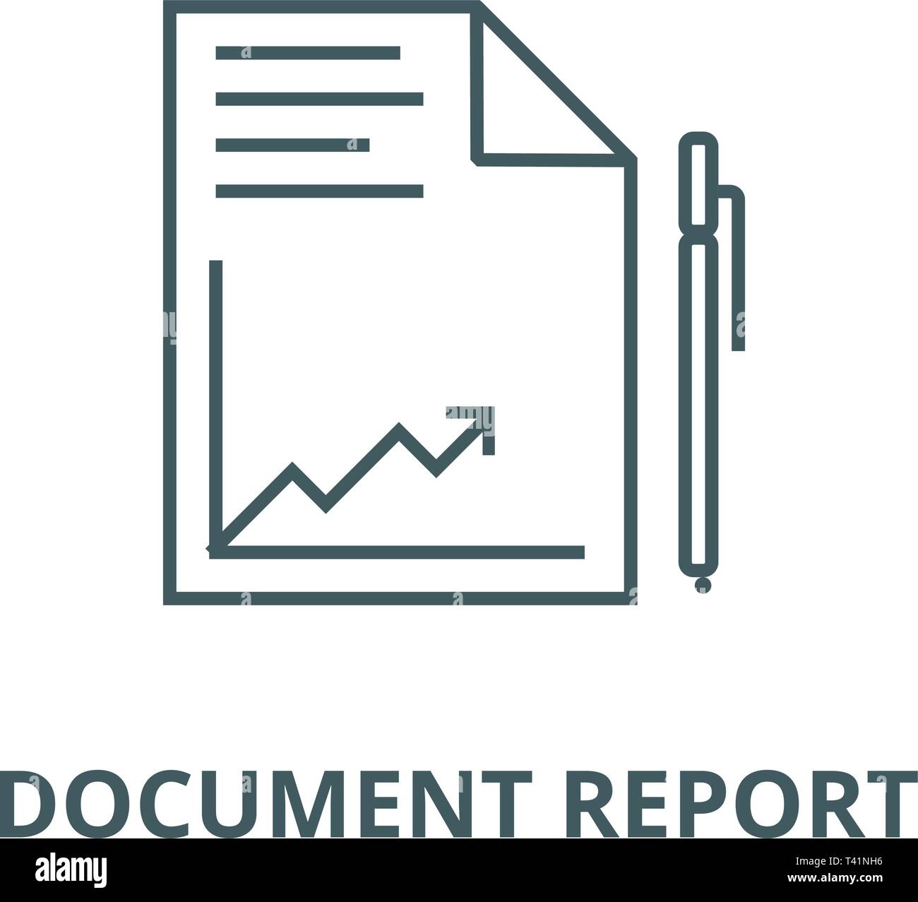 Document report with graph and pen line icon, vector. Document report ...