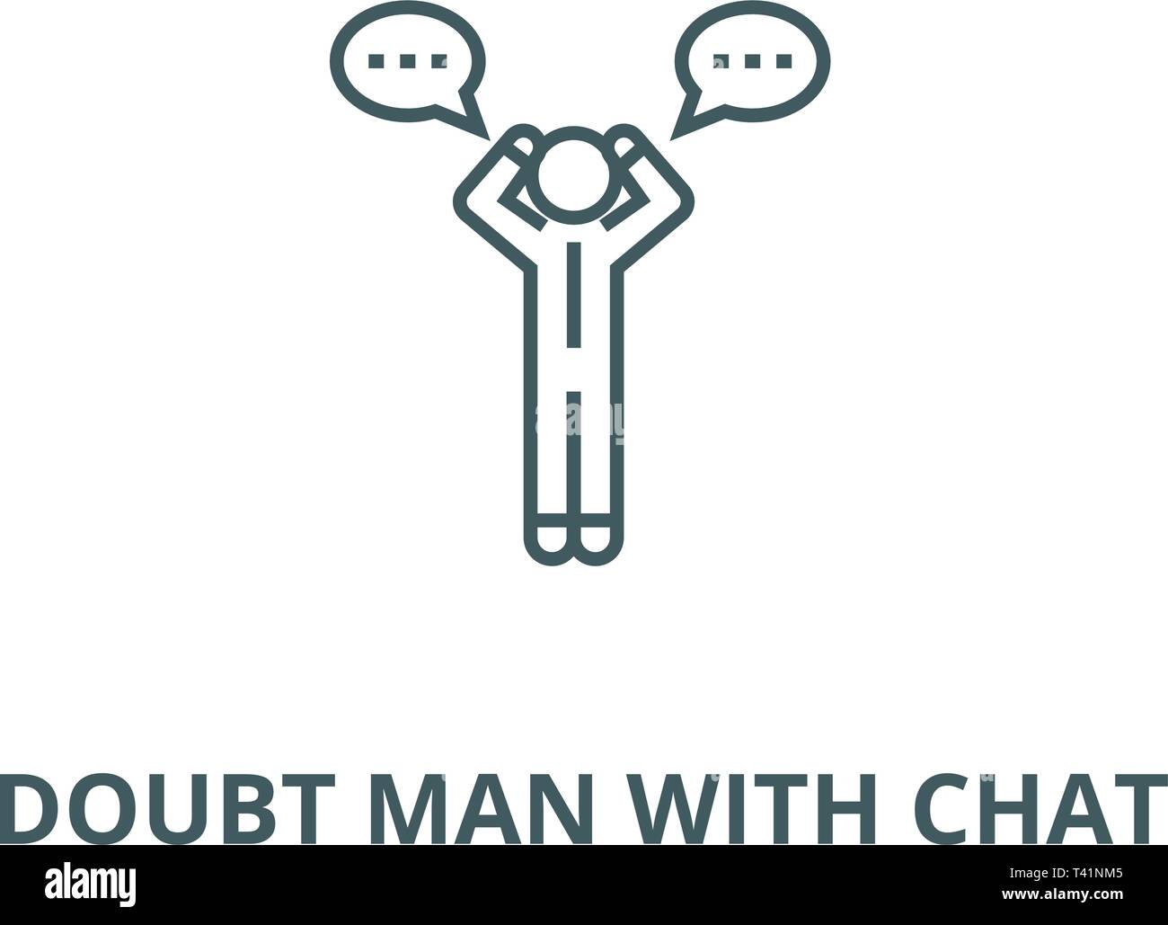 Doubt man with chat line icon, vector. Doubt man with chat outline sign ...