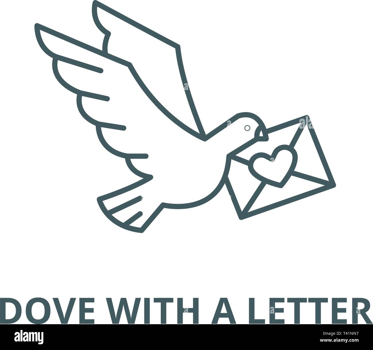 Dove with a letter line icon, vector. Dove with a letter outline sign ...