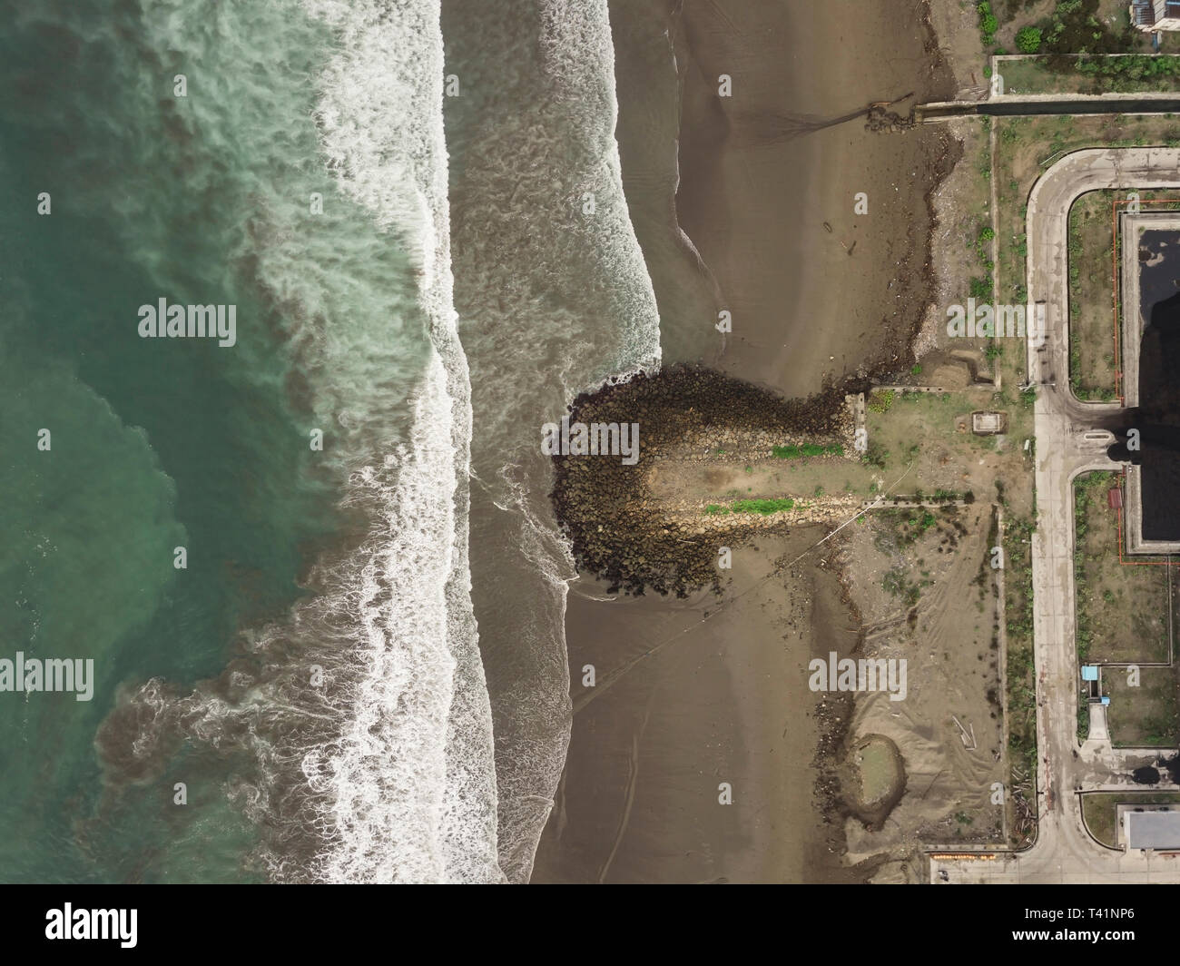 Aerial view of pier by sea Stock Photo - Alamy