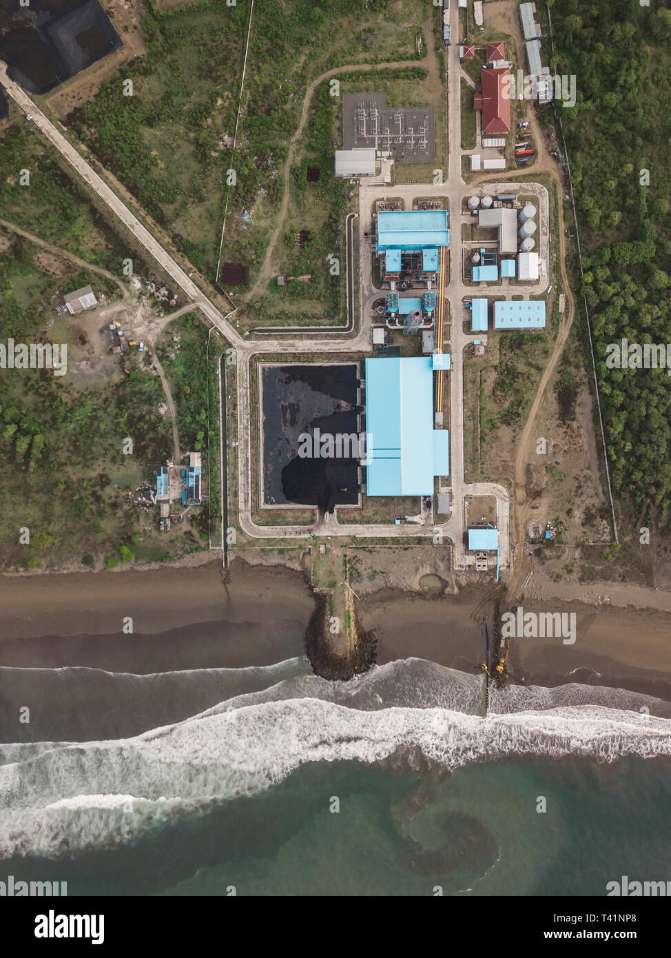 Aerial view of power station by sea Stock Photo - Alamy