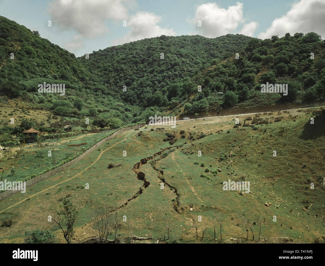 Aerial view og cracked land Stock Photo - Alamy