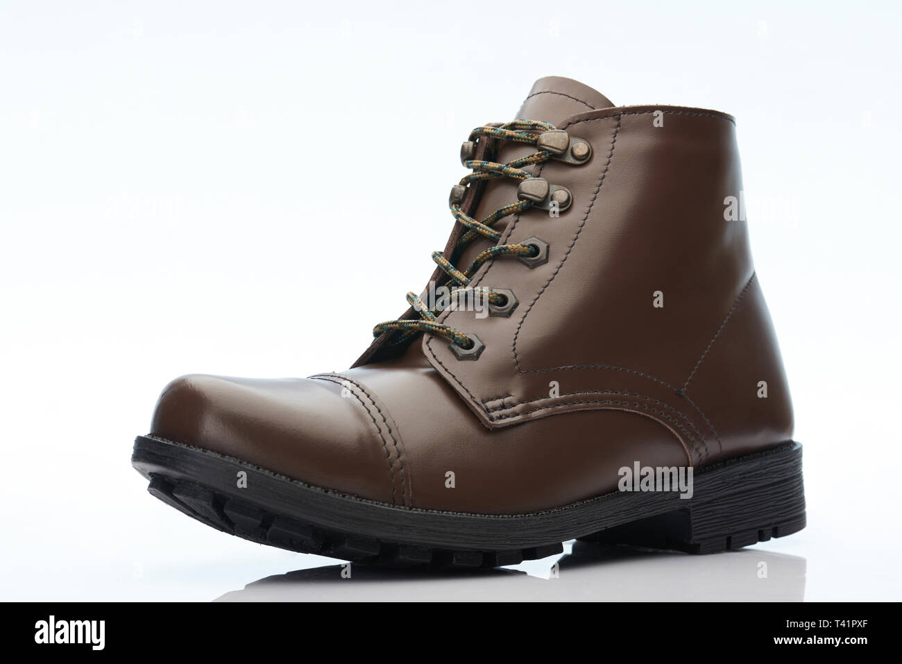 Brown leather casual shoe angle view isolated on white background Stock ...