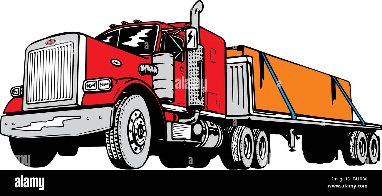Flatbed Tractor Trailer Vector Illustration Stock Vector Image & Art ...