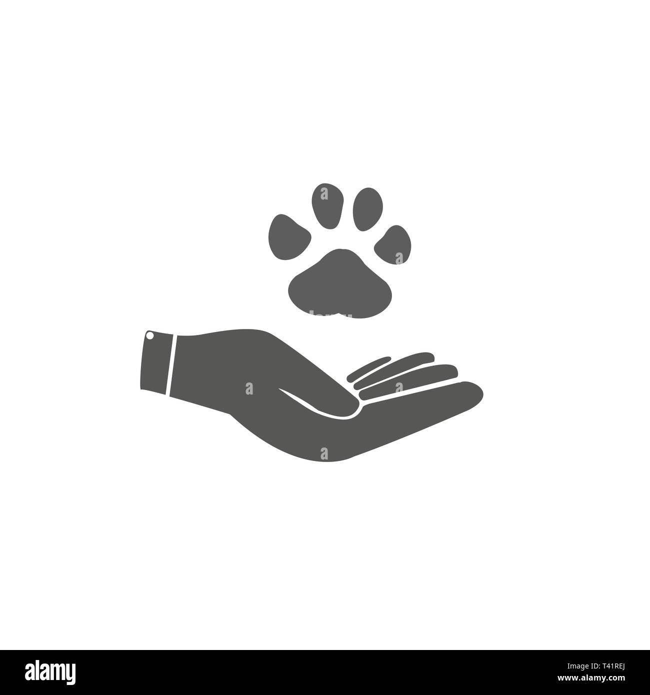 Hand holding paws - animal protection icon. Vector - Vector ...