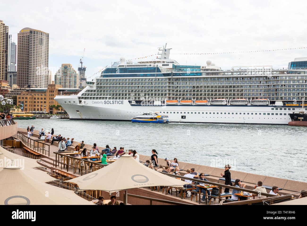 Sydney Circular Quay, cruise ship Celebrity Solstice moored at the quay ...