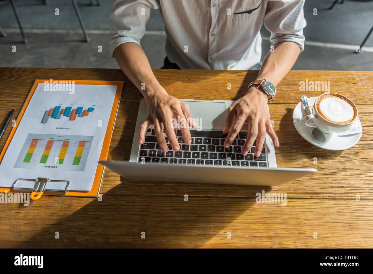 Top view of office man using laptop Stock Photo - Alamy