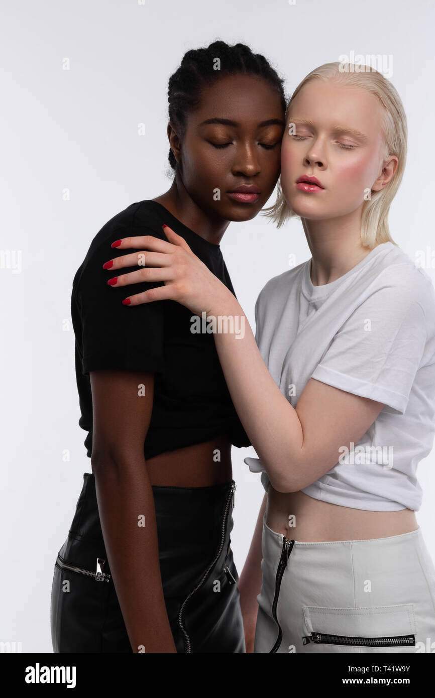 Supporting equality. Models with different skin color supporting ...