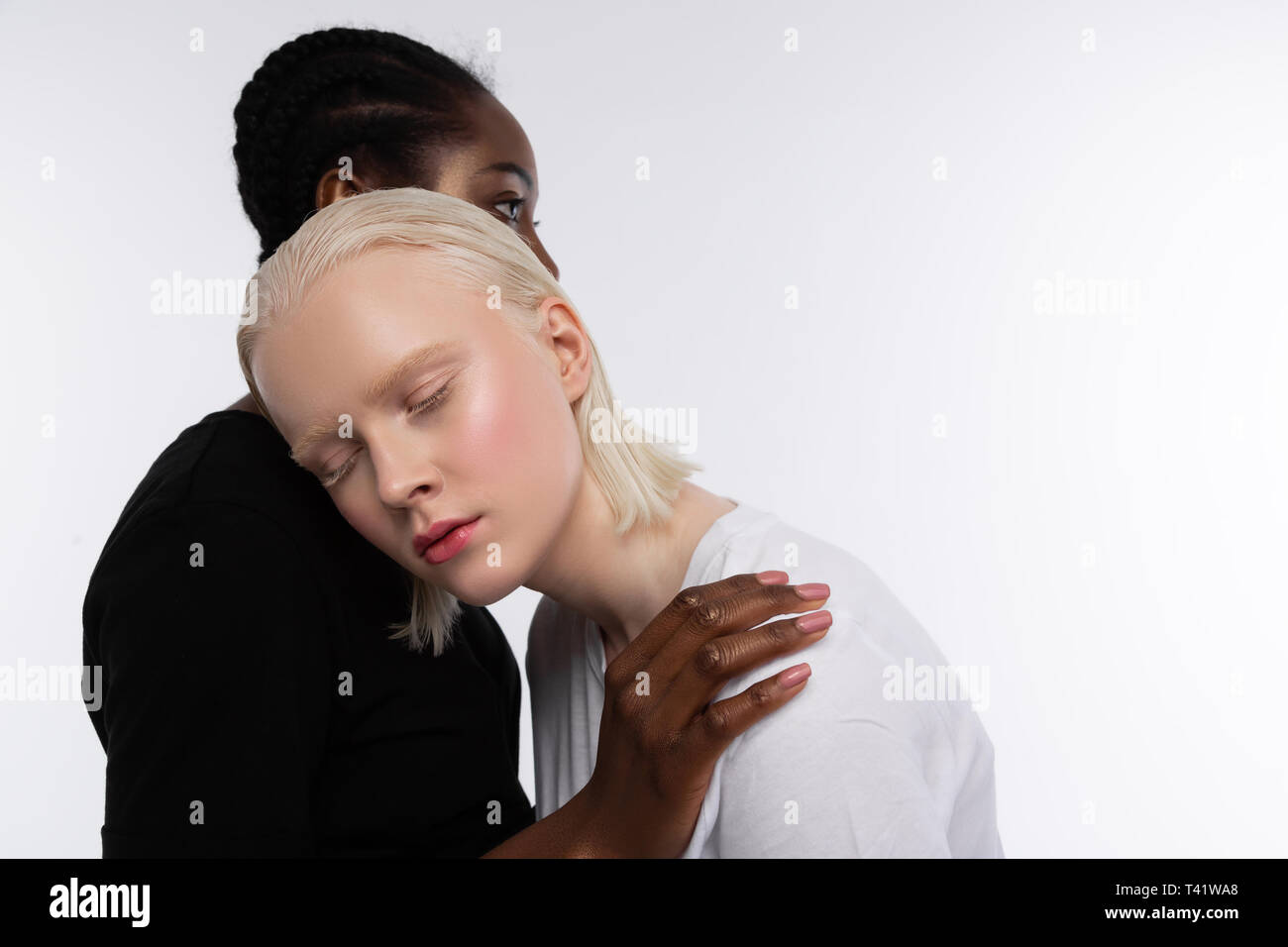 In photo shoot. Appealing young model with white skin working in photo ...