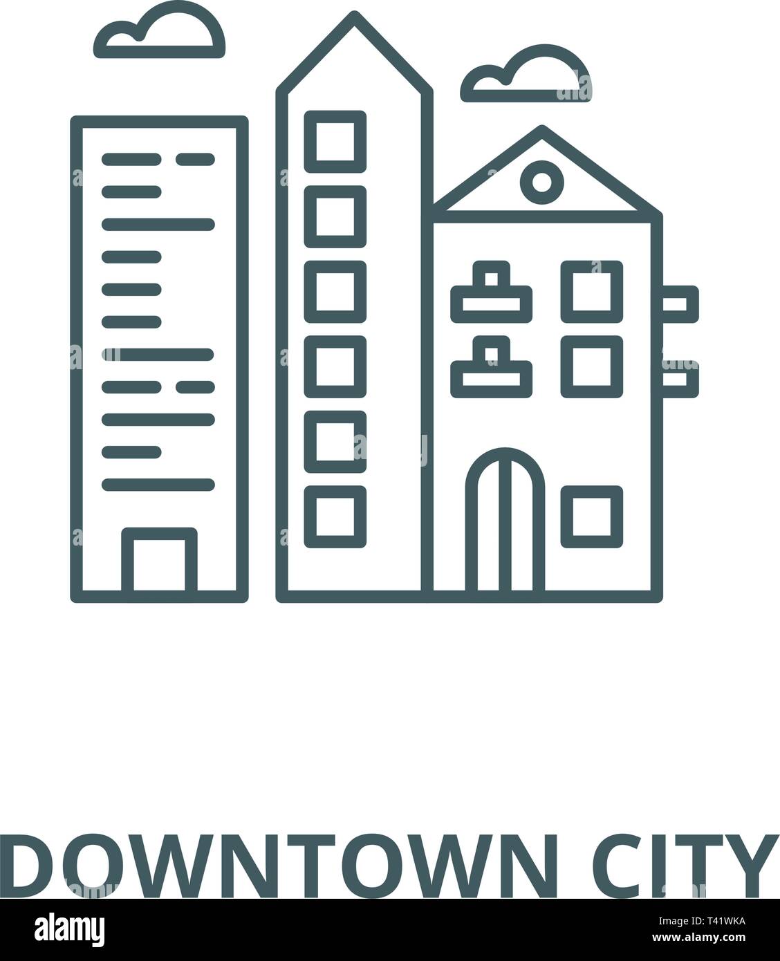 Downtown city line icon, vector. Downtown city outline sign, concept ...