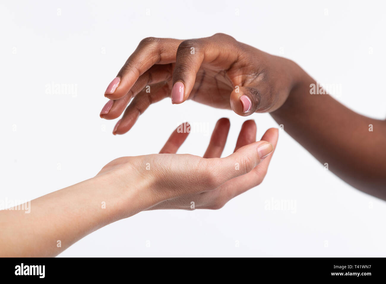 Women with different skin color posing using their hands Stock Photo ...