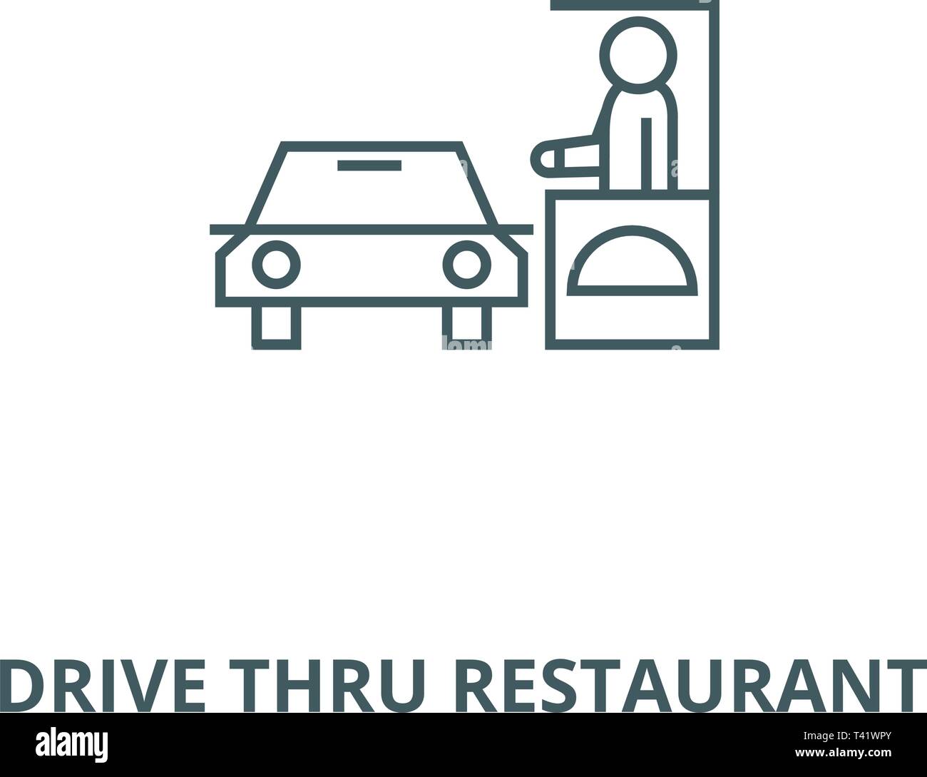 Drive thru restaurant line icon, vector. Drive thru restaurant outline ...