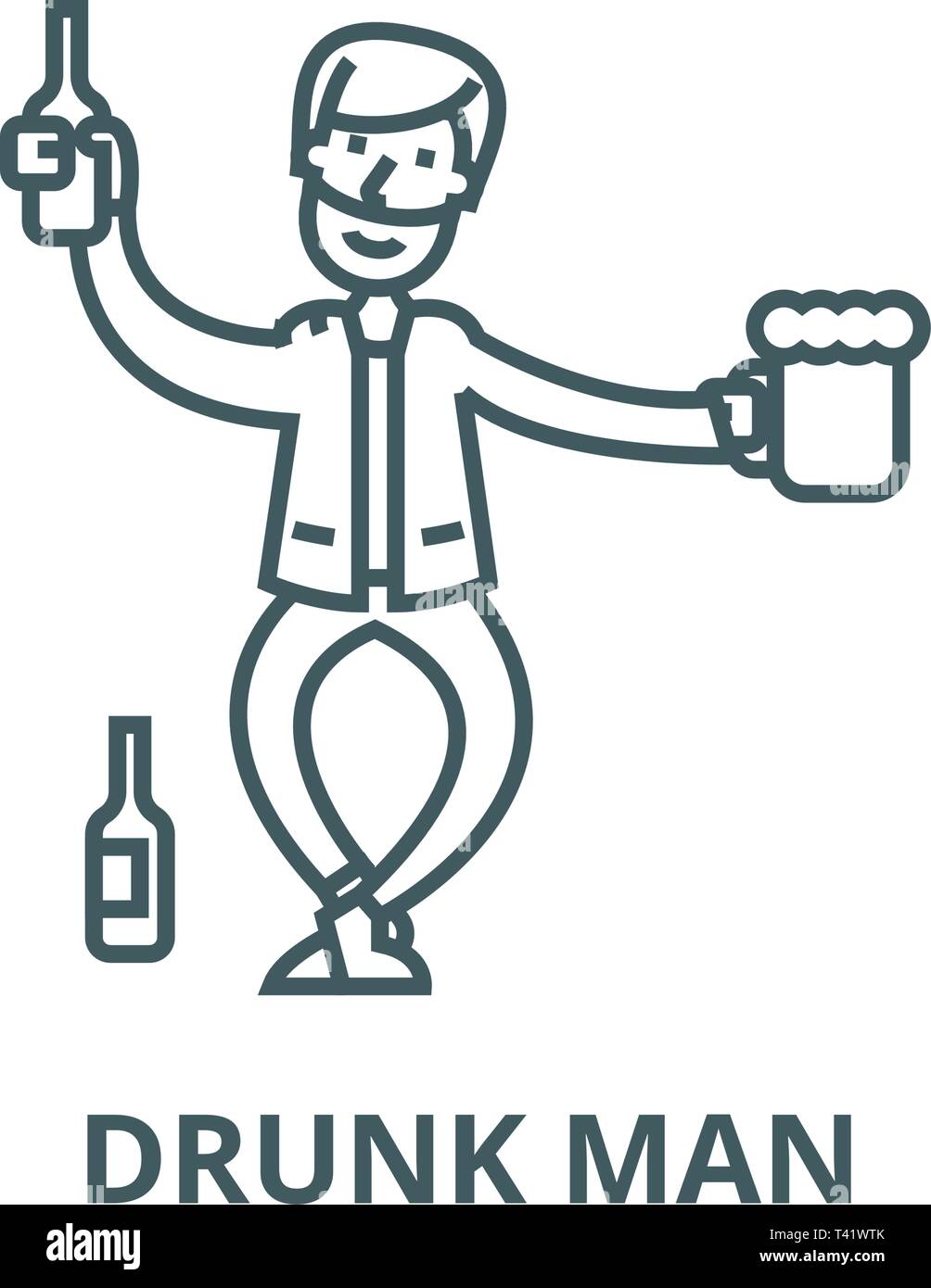 Drunk man line icon, vector. Drunk man outline sign, concept symbol ...