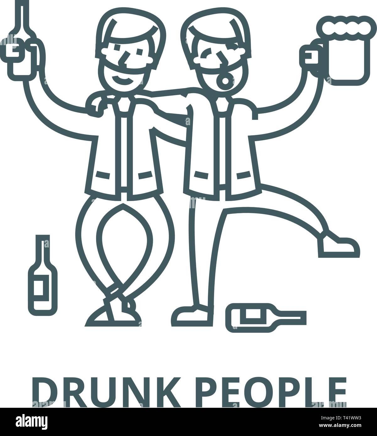 Drunk people,drunk party,two men drinking line icon, vector. Drunk ...