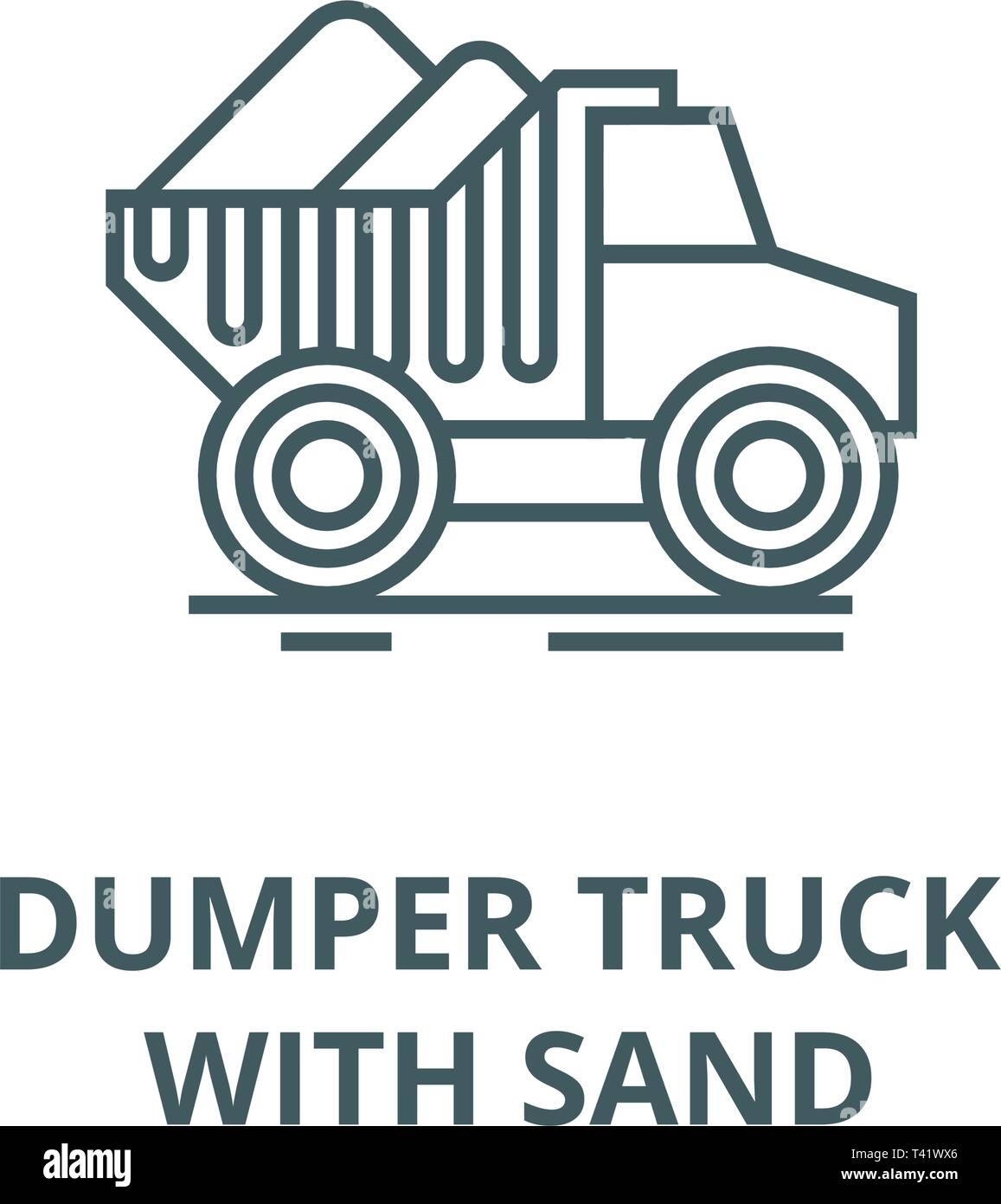 Dumper truck with sand line icon, vector. Dumper truck with sand ...