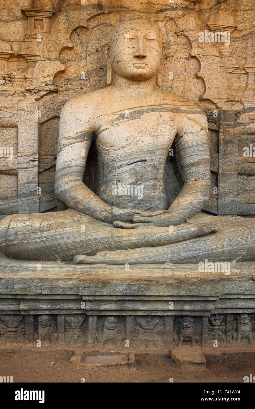 gal vihara shrine with four buddha statues carved from a single piece ...