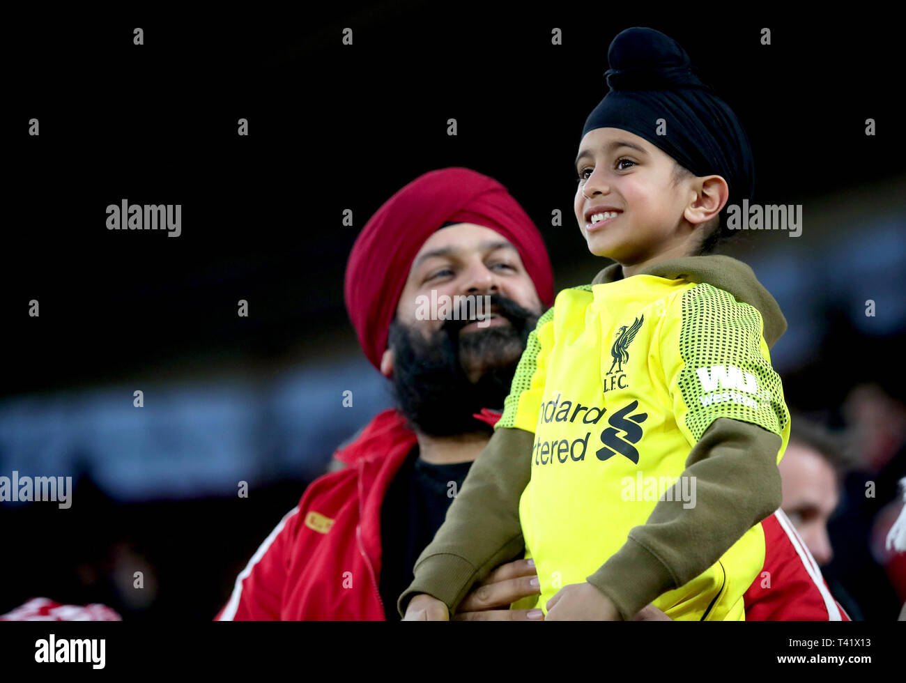 A young Liverpool fan in the stands before the Premier League match at ...
