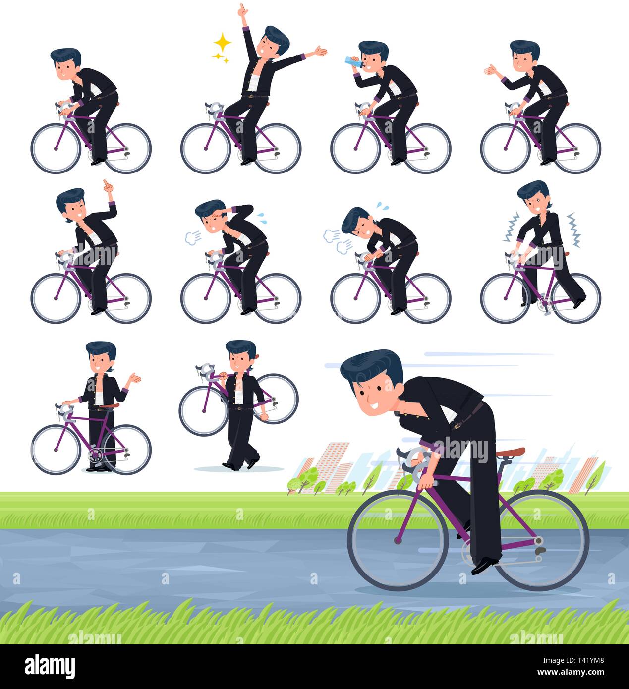 Bad boy student on a road bike.There is an action that is enjoying.It's ...