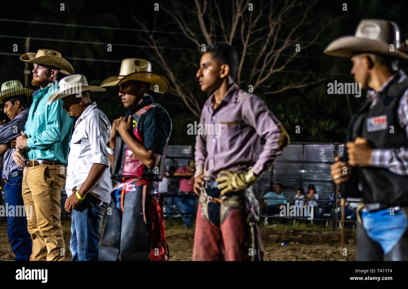 latin bull riders getting called out before riding in Guatemalan rodeo ...