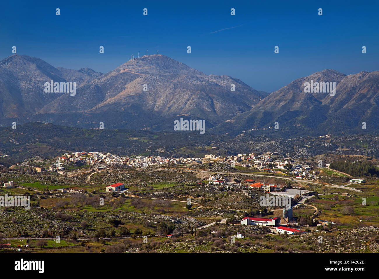 Panoramic view of Anogeia village, Psiloritis mountain, Rethimno, Crete ...