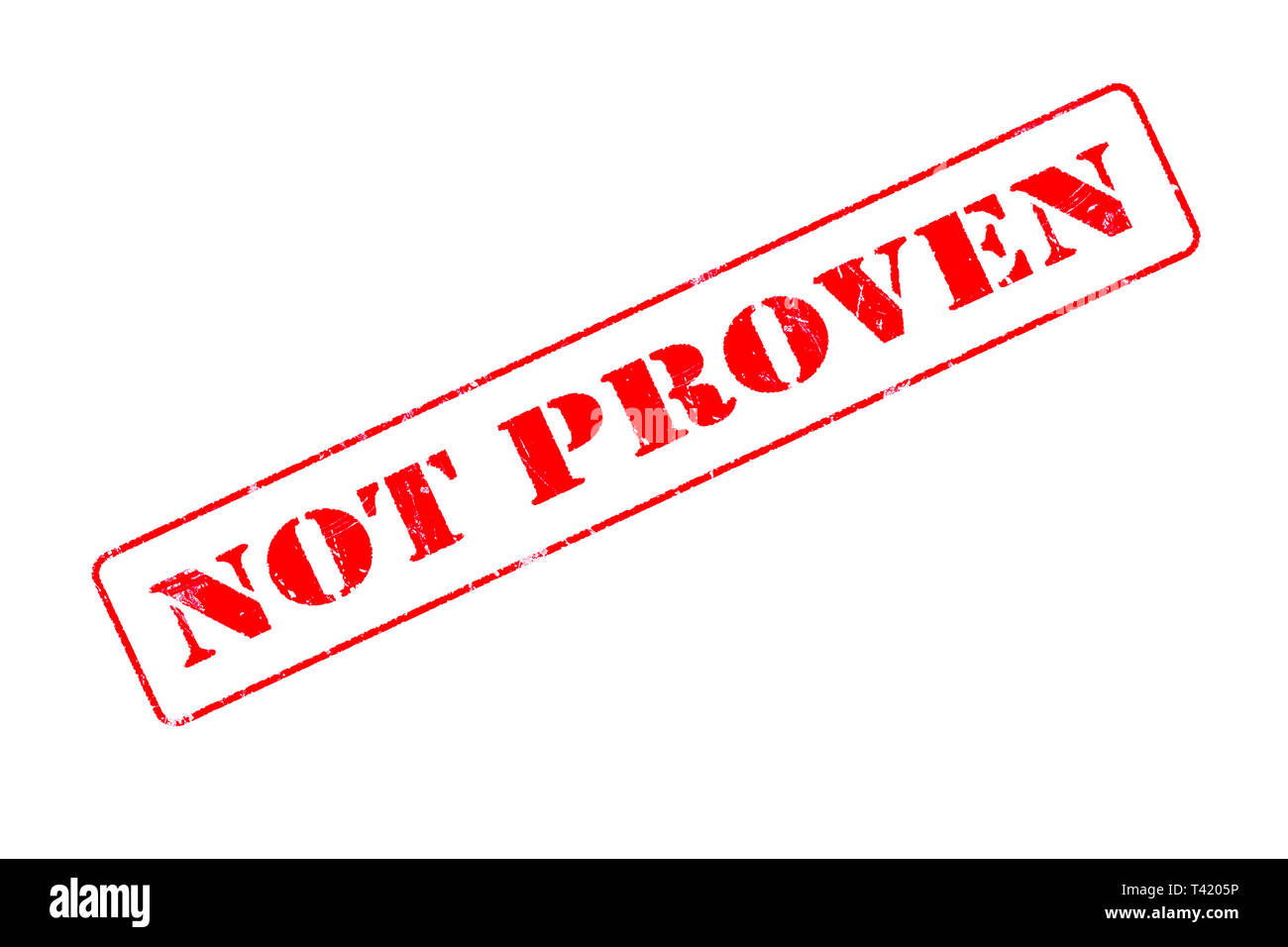 Rubber stamp concept showing a red stamp reading Not Proven Stock Photo ...