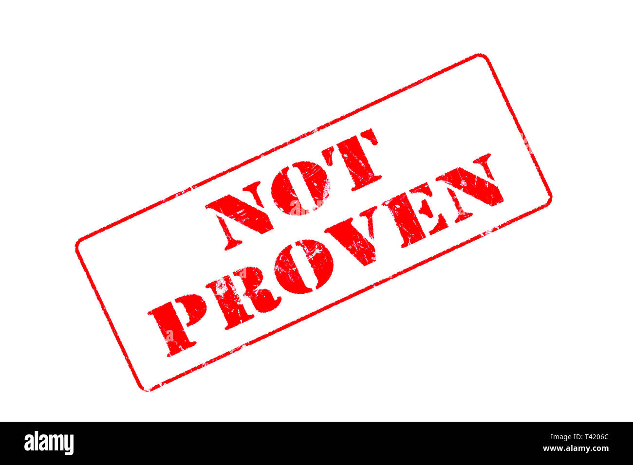 Rubber stamp concept showing a red stamp reading Not Proven Stock Photo ...