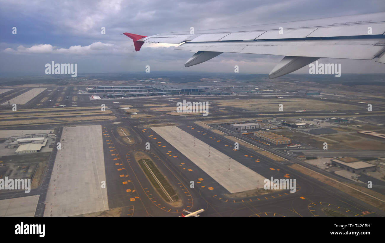 Aerial view of the terminals at the new mega airport in Istanbul ...
