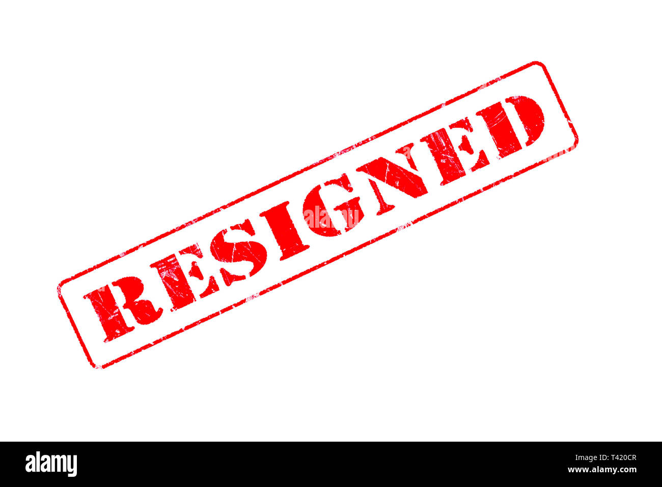 Rubber stamp concept showing a red stamp reading Resigned Stock Photo ...