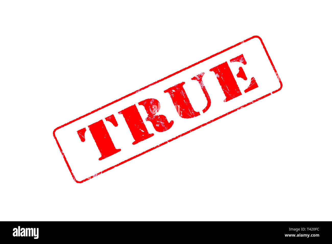 Rubber stamp concept showing a red stamp reading True Stock Photo - Alamy
