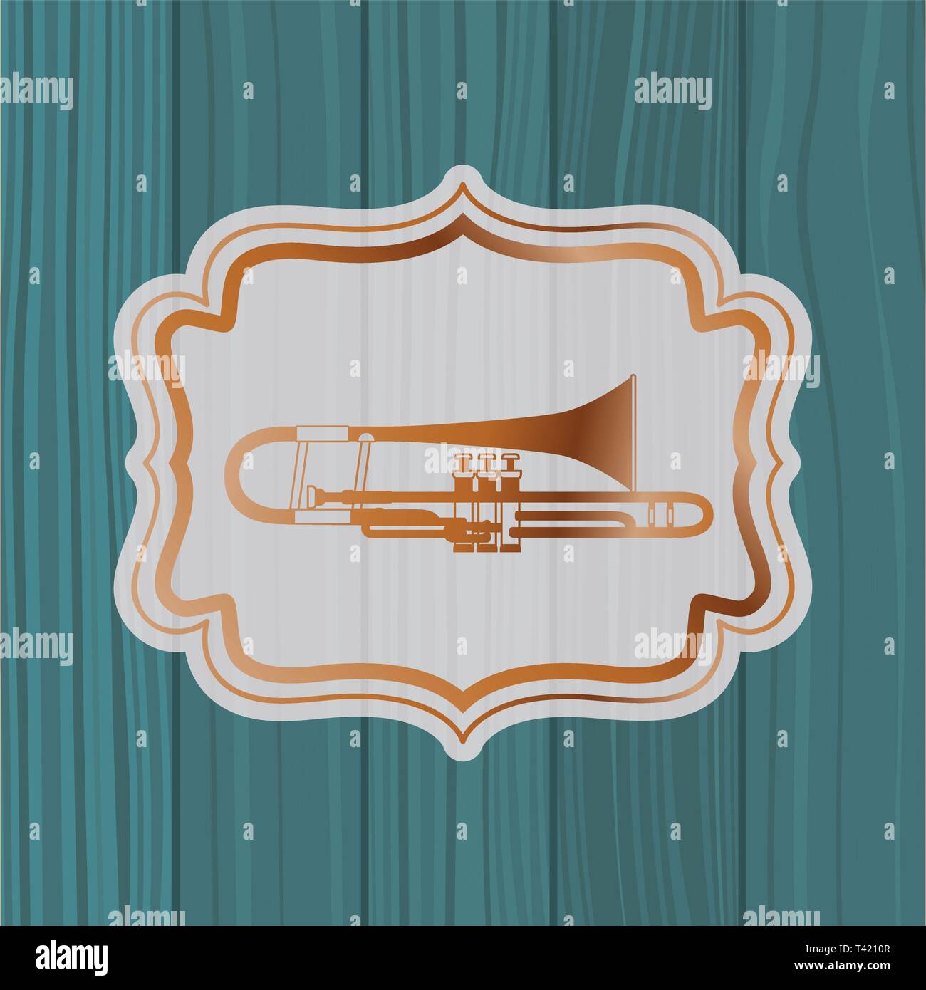 music trombone in frame with wooden background Stock Vector Image & Art ...