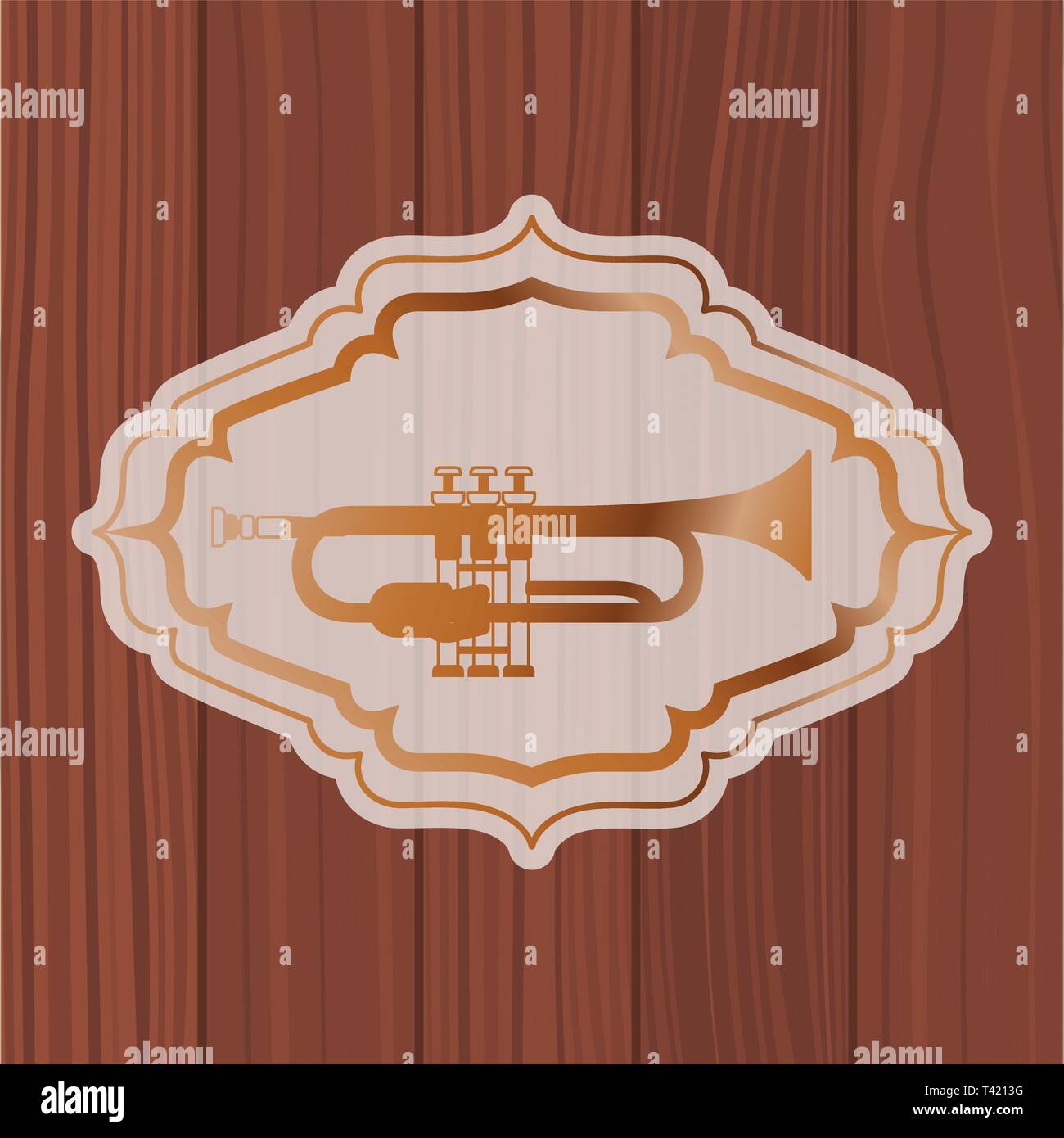 music trumpet in frame with wooden background Stock Vector Image & Art ...
