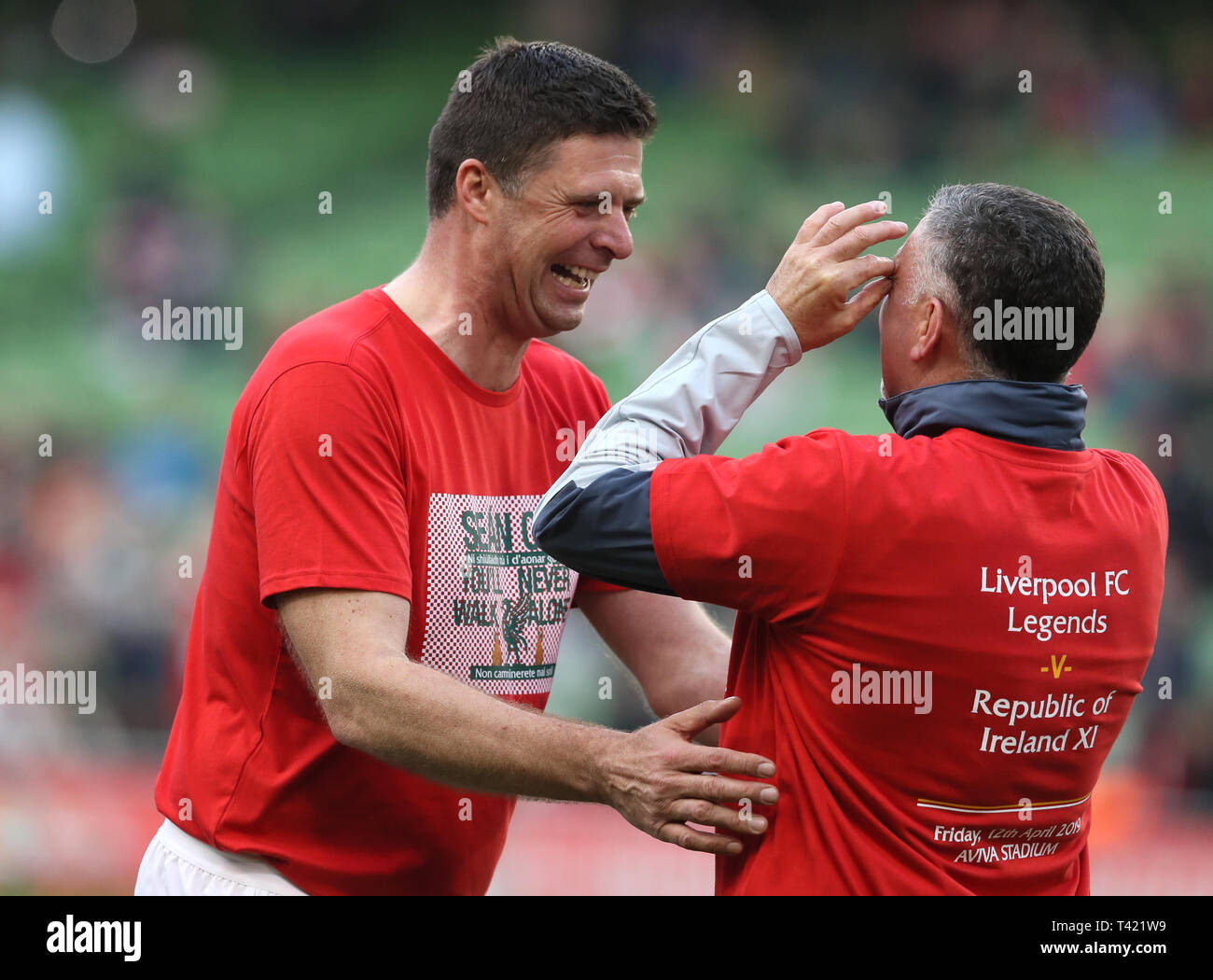 John Alridge (right) and Niall Quinn warm up prior to the Sean Cox ...
