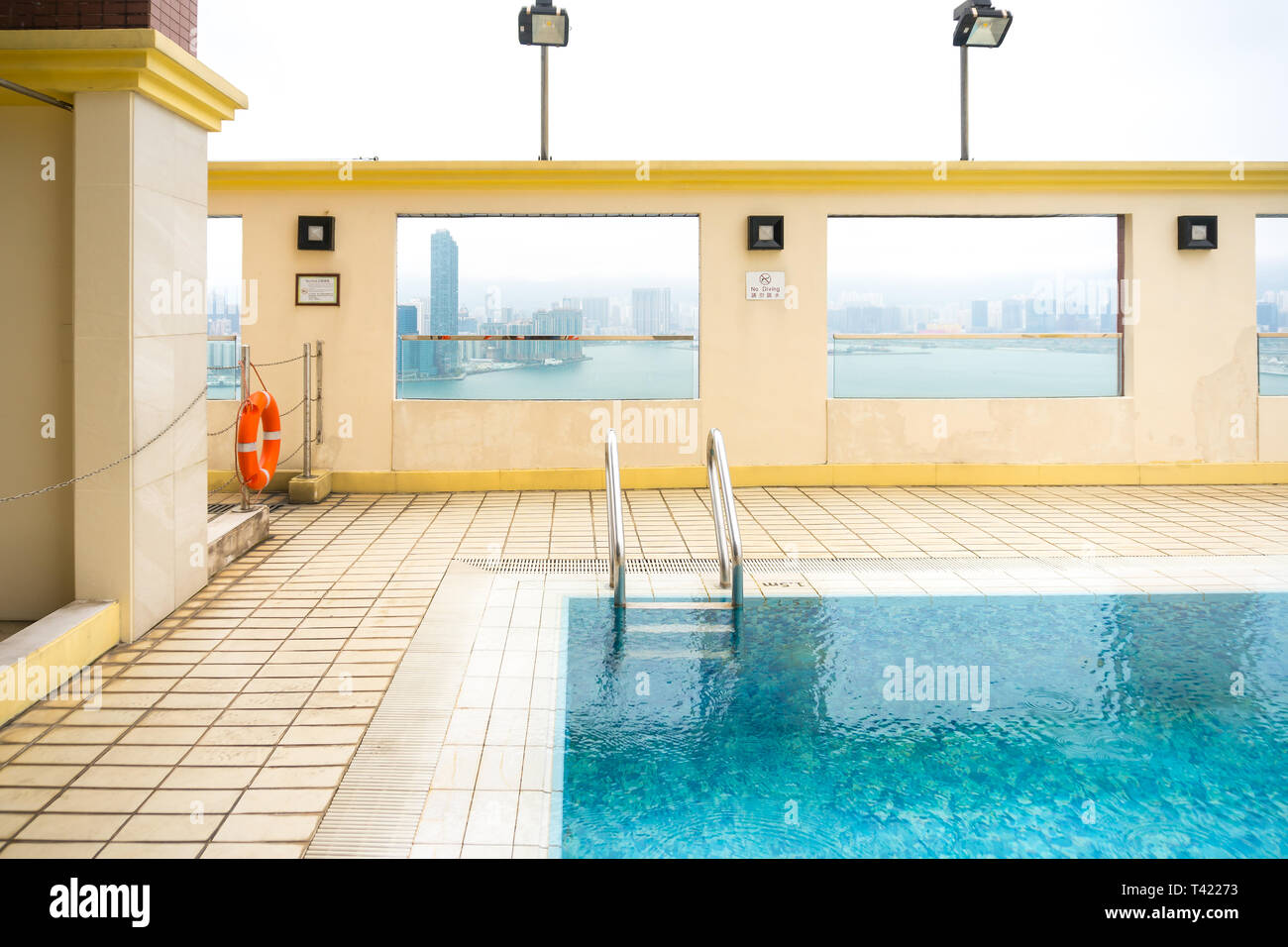 Hong Kong,March 24,2019:pool on the top floor of a skyscraper in Hong ...