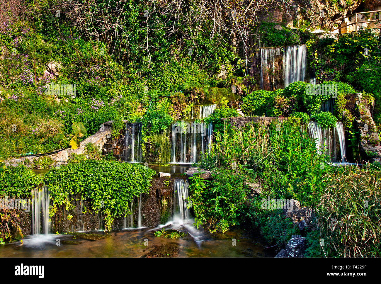 Small waterfalls at Argyroupolis springs, Rethimno, Crete, Greece Stock ...