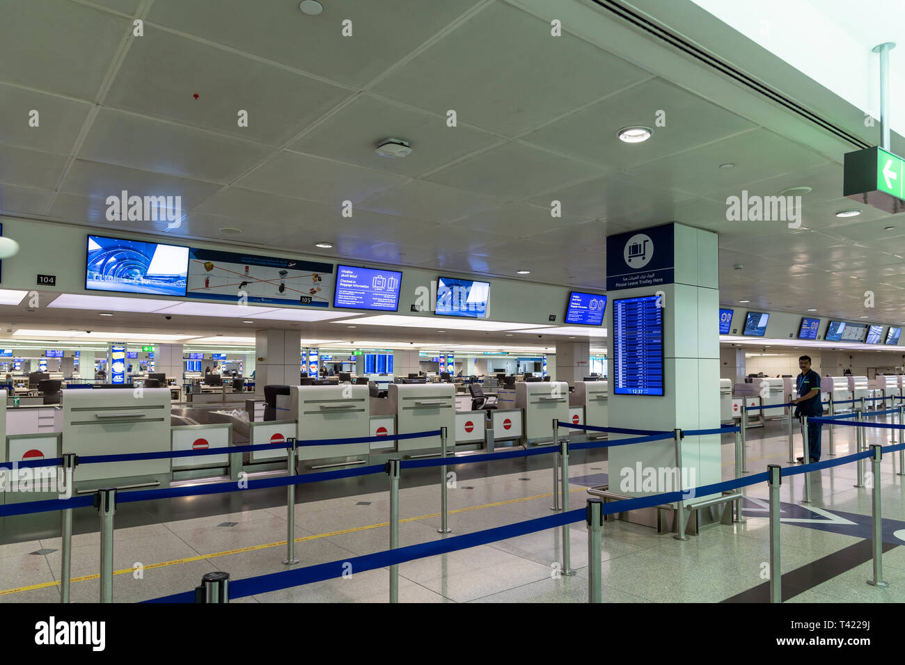 Dubai, UAE - April 2. 2019. Empty check-in area at the DXB ...