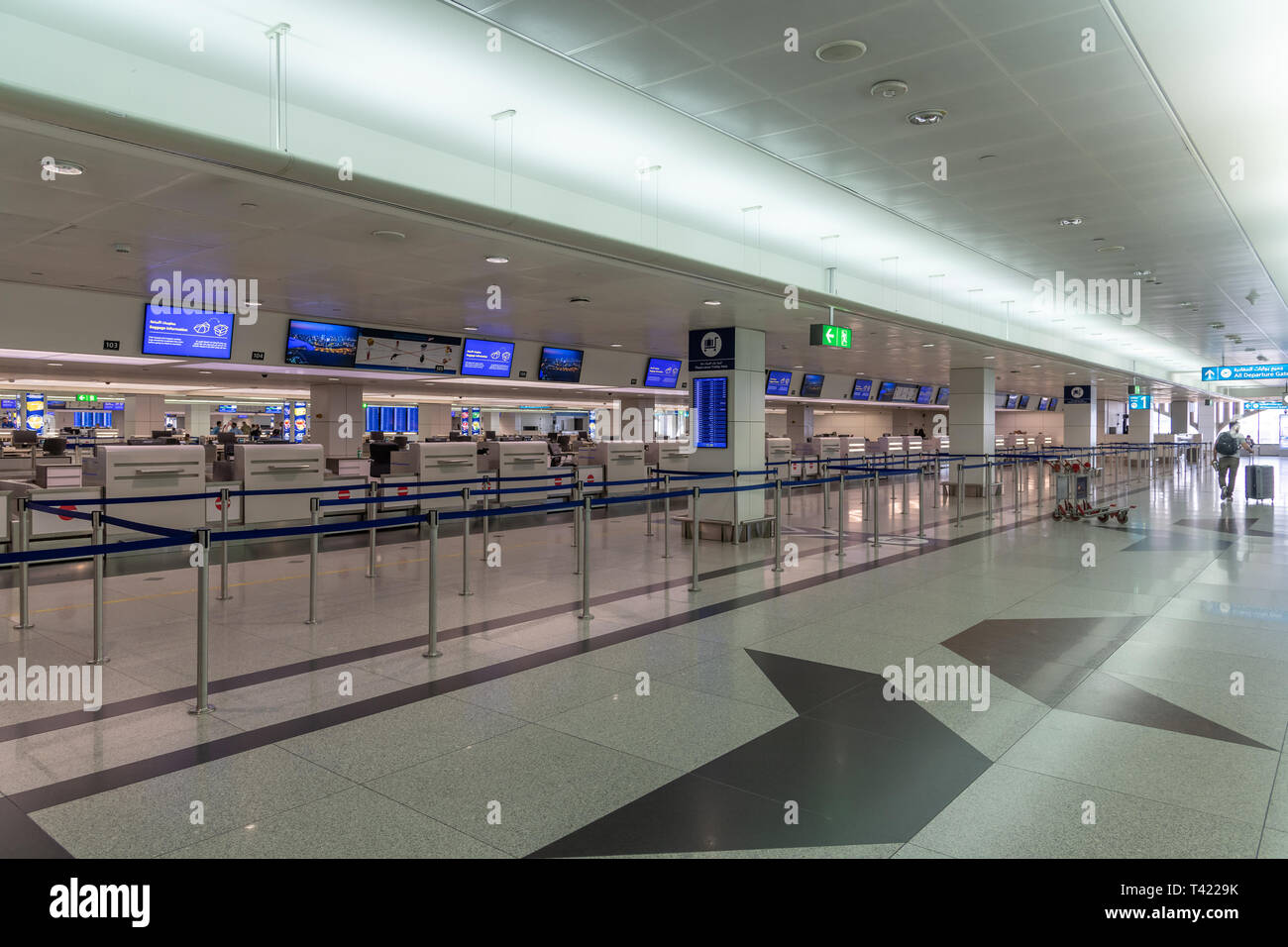 Dubai, UAE - April 2. 2019. Empty check-in area at the DXB ...