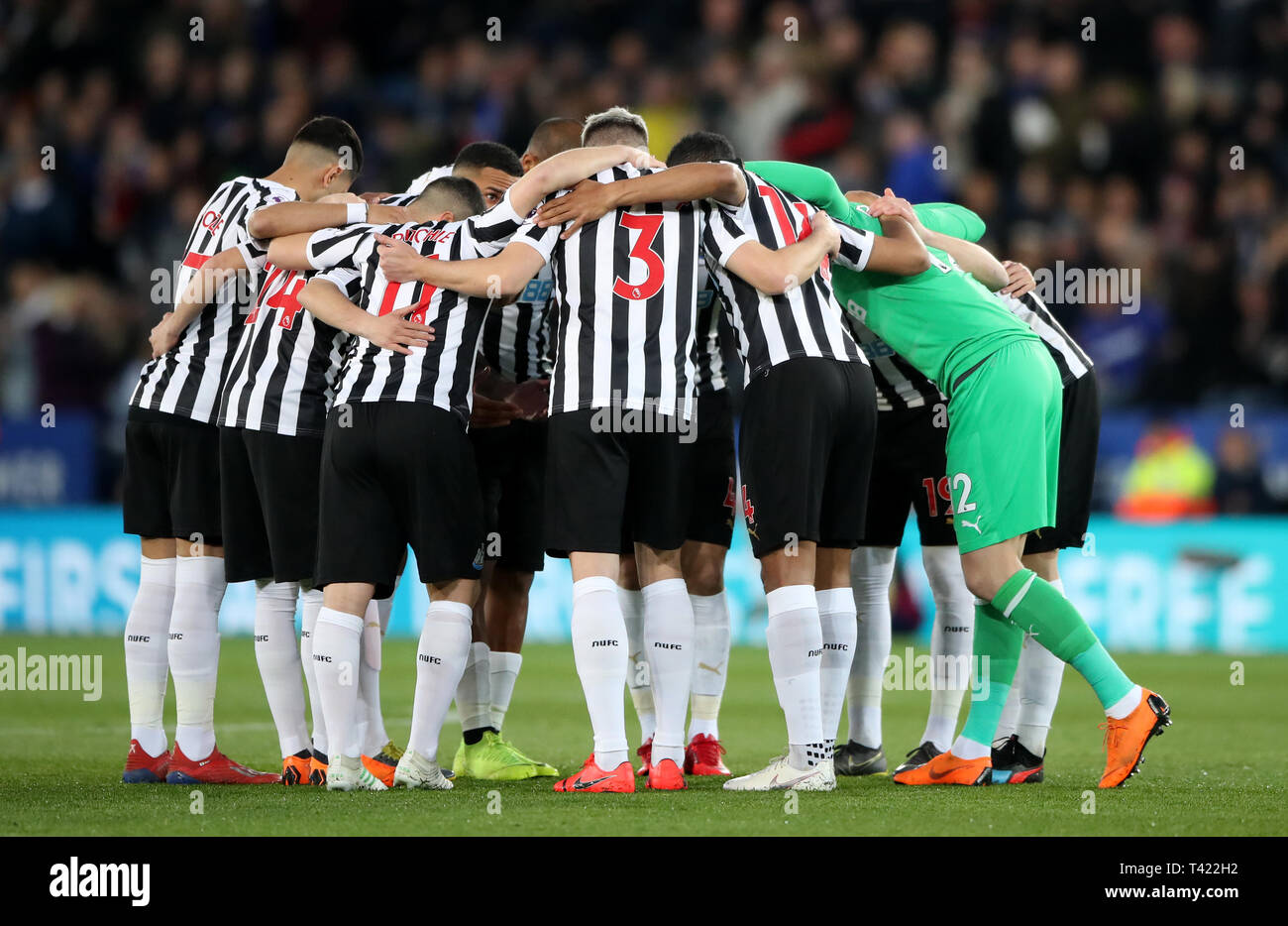 Newcastle United team huddle prior to kick off of the Premier League ...