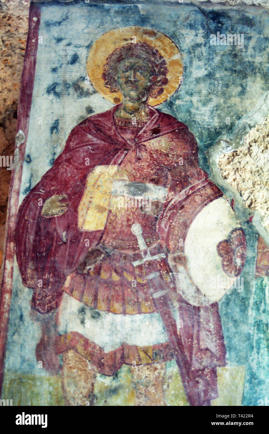Fresco of a military saint in the Panagia Hodegetria church, part of ...