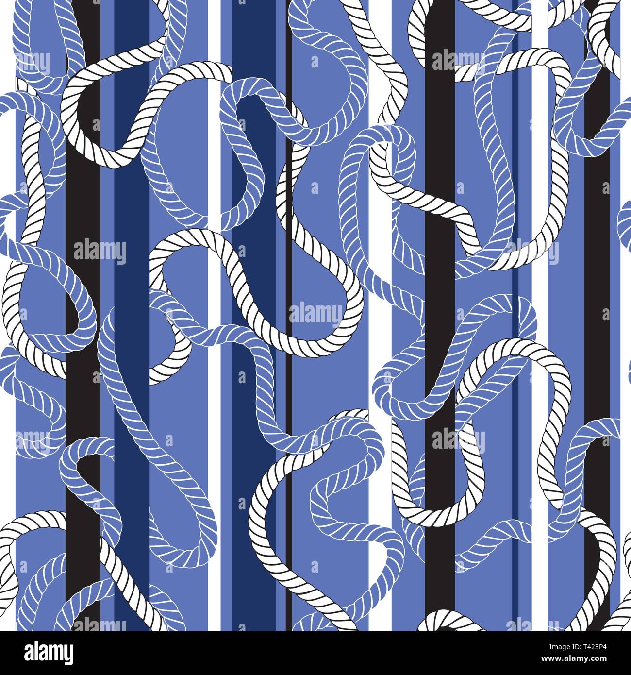 Intertwining Nautical Blue and White Ropes and Stripes Vector Seamless ...