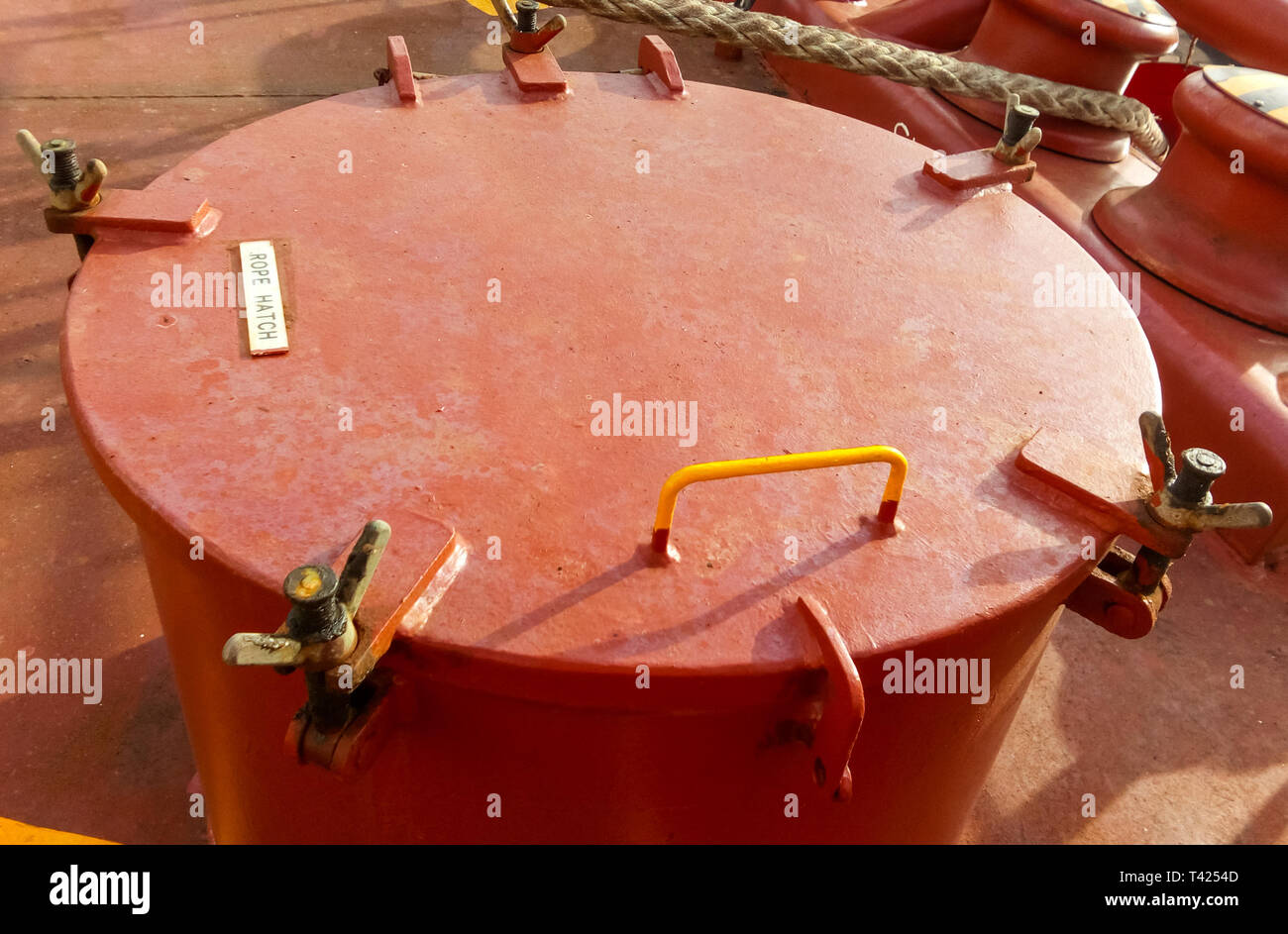 The hatch in the ventilation on the deck of the ship. Locks on the ...