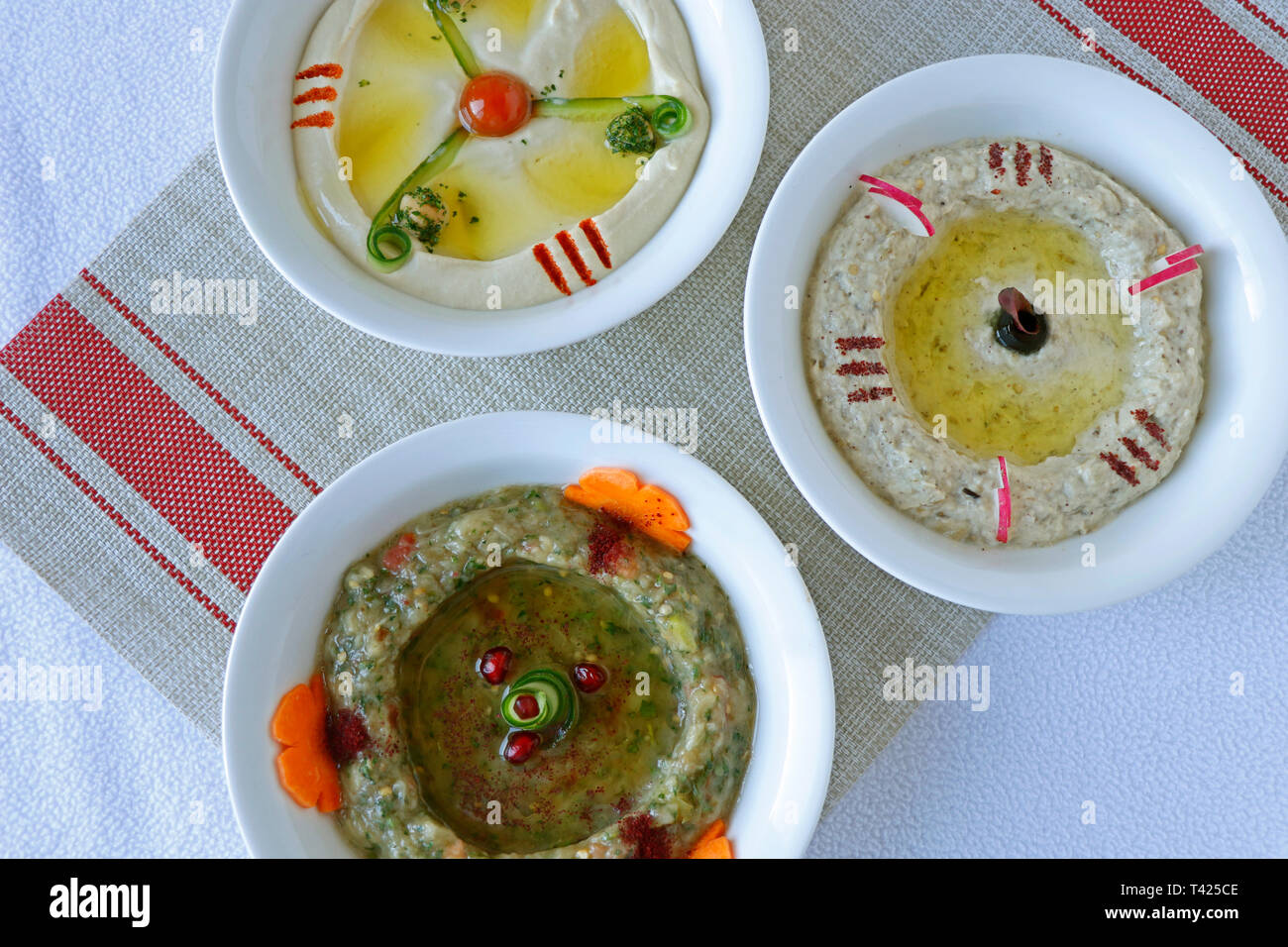 arabic cold mezze known as arabic dip foods Stock Photo - Alamy