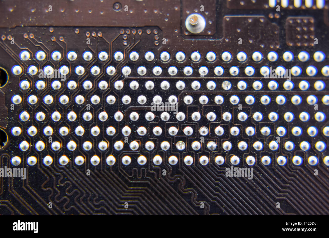 The reverse side of the microboard. Contacts solder. Soldered parts ...