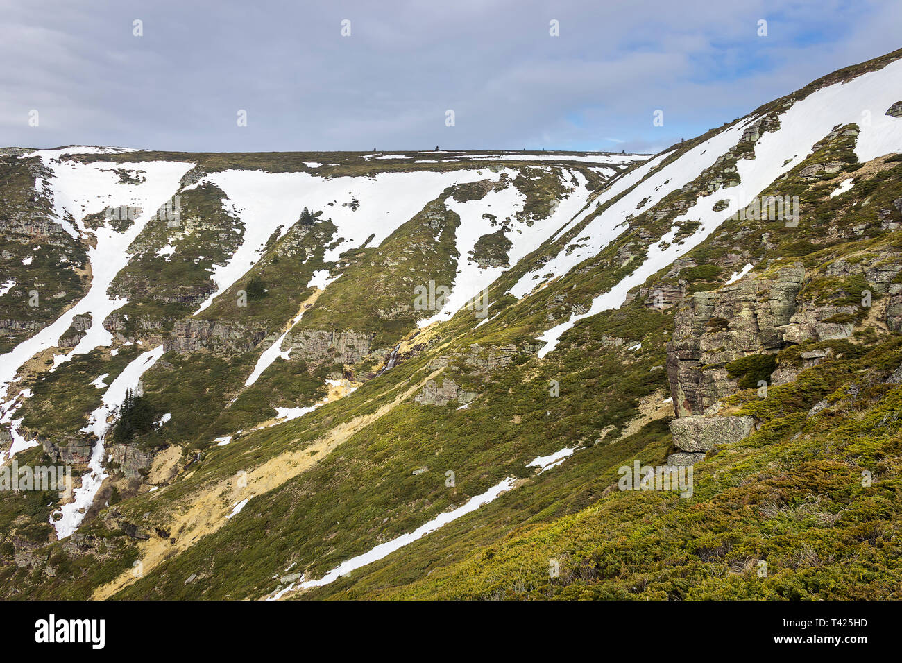 Distant view of powerful, iconic Kopren waterfall and vast, remote ...