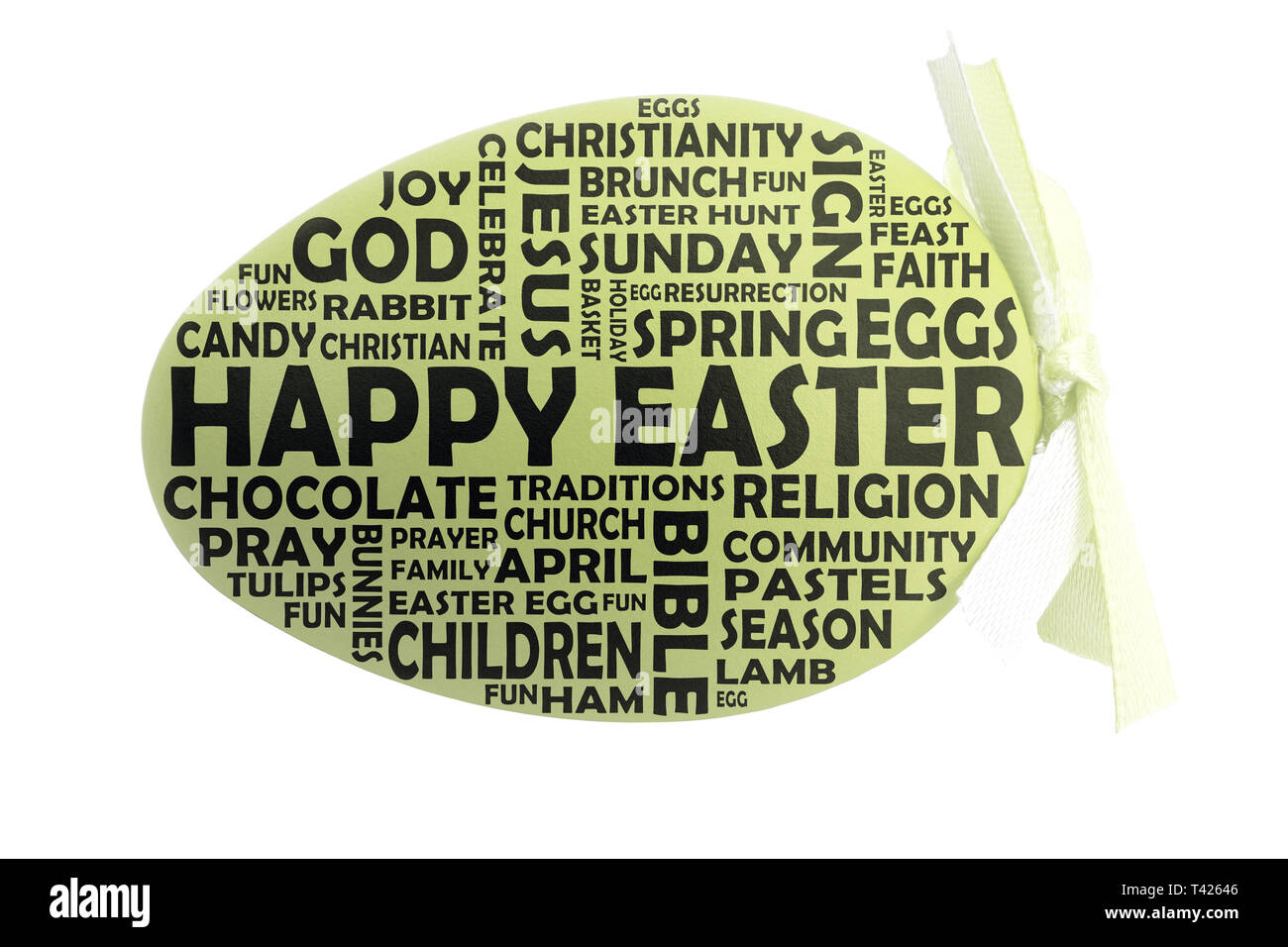Happy Easter - key words about Easter highlighted on a green easter egg ...