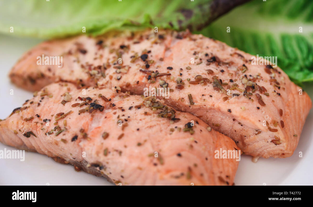 Cooked salmon fish served as delicious dish Stock Photo - Alamy