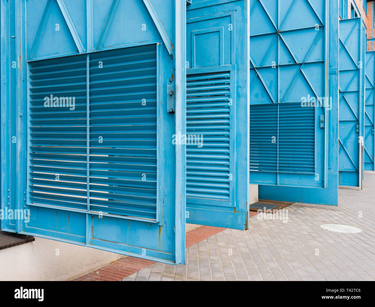 metal industrial shutters - old blue detail aged vintage textured zinc ...